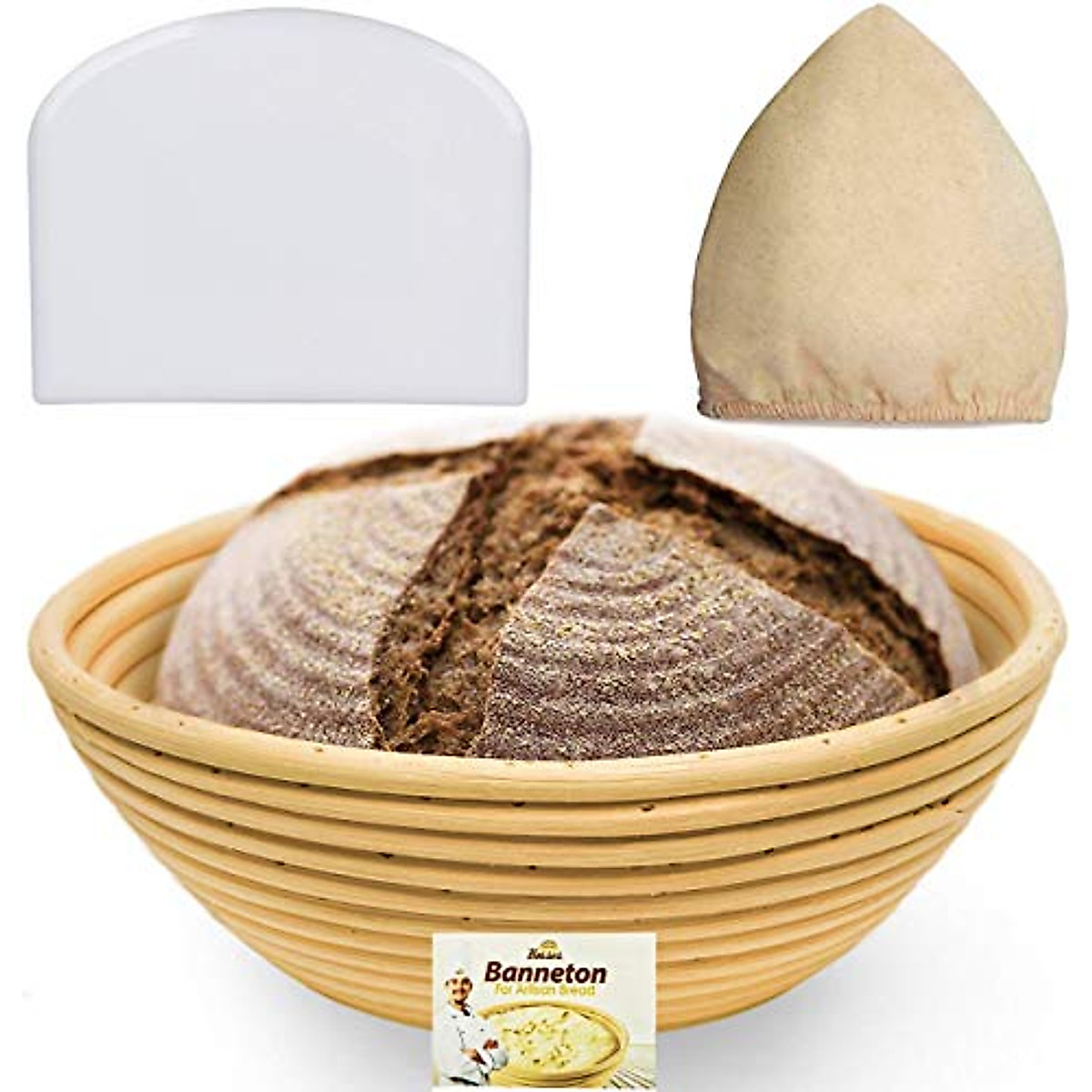 Round Bread Banneton Proofing Basket - 9 Inch Baskets and Bread Bakers Lame Slashing Tool - Dough Making Slasher Tools Baking Sourdough Bread Starter