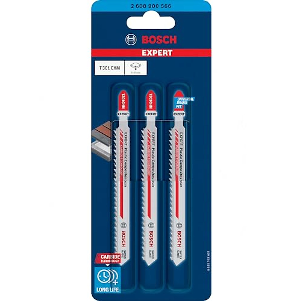 Bosch 3X Expert Plastic Composites Clean T301CHM Jigsaw Blade (for WPC Wood Plastic, Solid Surface Composite, Length 117 mm, Professional Accessory Jigsaw)