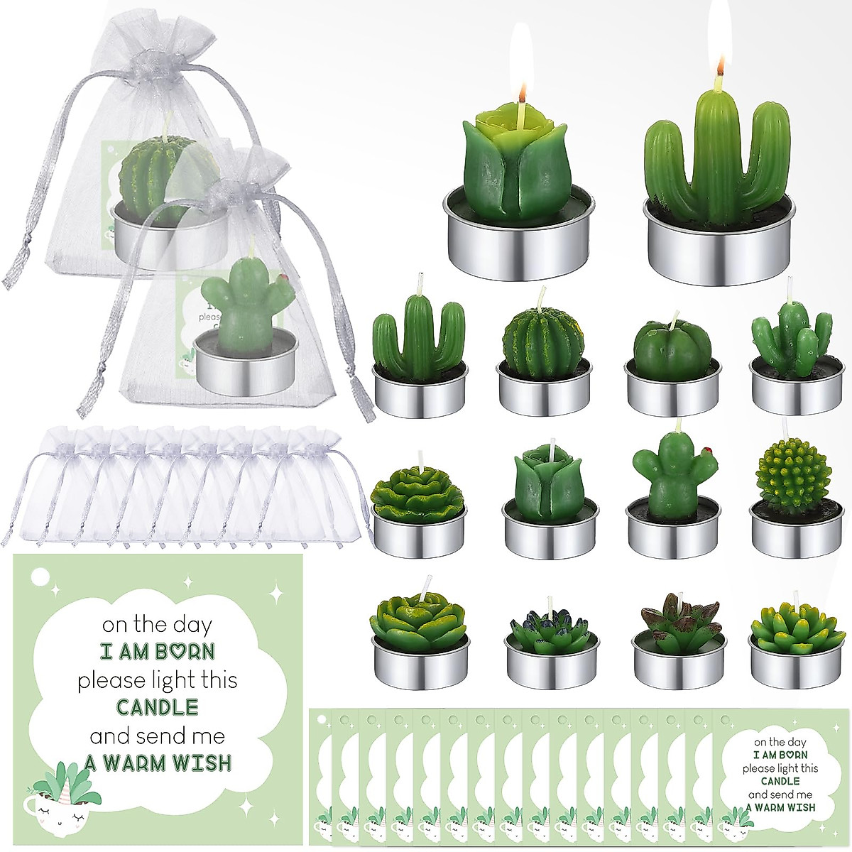 MTLEE 48 Sets Baby Shower Favors Include 48 Succulent Pumpkin Shaped Candles Fall Mini Plants Tea Lights Candles with 48 Invitations Cards and 48 Organza Bags for Baby Gender Reveal Guests(Succulent)
