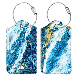 2 Pcs Luggage Tags, Fintie Privacy Cover ID Label with Stainless Steel Loop and Address Card for Travel Bag Suitcase