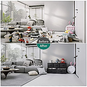 YITAHOME Wide Storage Tower with 5 Drawers - Fabric Dresser, Organizer Unit for Bedroom, Living Room, Closets & Nursery - Sturdy Steel Frame, Easy Pull Fabric Bins & Wooden Top (Black/Grey)