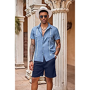 COOFANDY Men’s Linen Flat Front Shorts Casual Classic Fit 7" Summer Beach Shorts with Elastic Waist and Pockets, Navy Blue, XX-Large