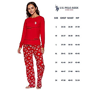 U.S. Polo Assn. 2-Piece Pajamas for Women Set, Long Sleeve PJ Sets for Women, Ladies Sleepwear (Red, Large)