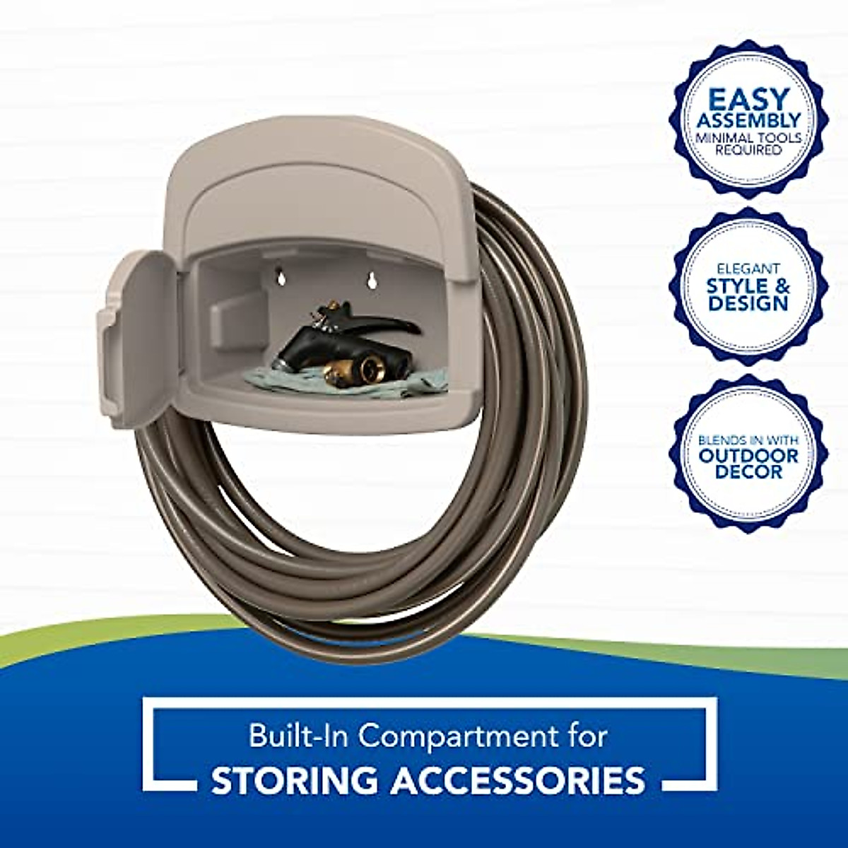 Suncast CPLDHH15000 Deluxe Garden Hangout with 150-Foot Capacity And Enclosed Storage Compartment, DHH150 Hose Hanger, No Size, Light Taupe