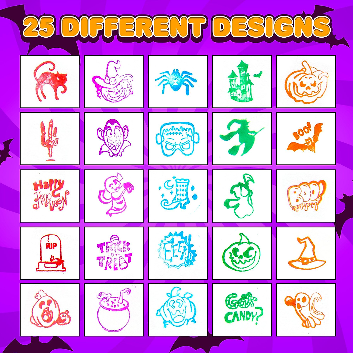 ArtCreativity Bulk Halloween Stampers for Kids - Set of 100 Halloween Stamps - Assorted Trick or Treat Stamper Designs for Halloween - Non-Candy Halloween Trinkets for Kids 3 4 5 6 7+