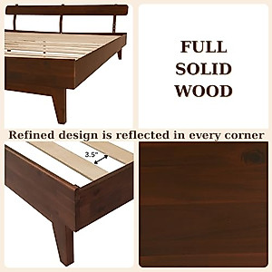 Bme Caden 15'' Bed Frame with Adjustable Headboard - Mid Century, Retro Style with Acacia Wood - No Box Spring Needed - Wood Slat Support - Easy Assembly - Walnut, King (U.S. Standard)
