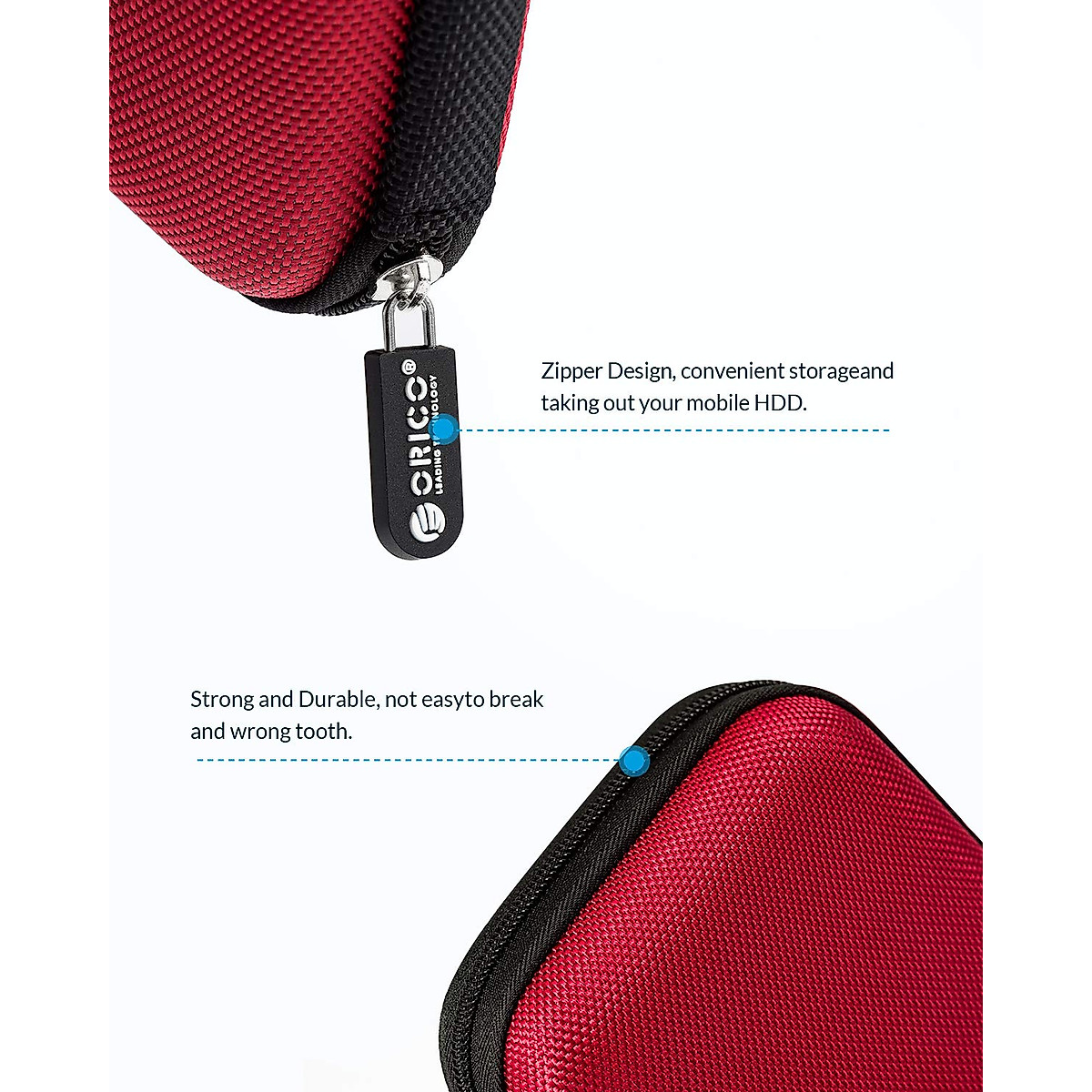 ORICO Hard Drive Case 2.5 inch External Drive Storage Carrying Bag Waterproof Shockproof with Inner Size 5.5x3.5x1.0inch for Organizing HDD and Electronic Accessories, Red(PHD-25)