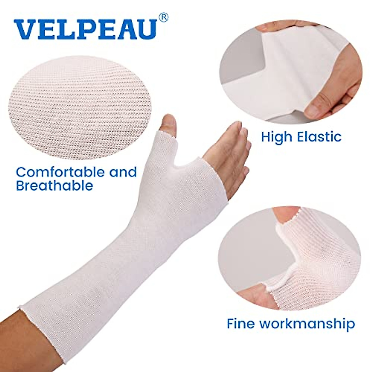 Velpeau Wrist and Thumb Spica Stockinette (Pack of 10) Comfy Arm Sock, Cotton Skin Protection Sleeve, Wrist Liner and Pre-Wrap Cover for Splints, Air Casts, Hand Brace(Medium)