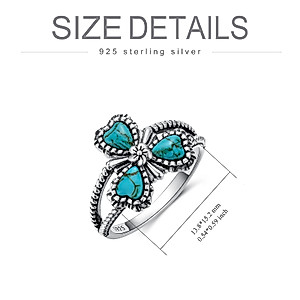 BETHZA Clover Turquoise Ring 925 Sterling Silver Natural Turquoise Flower Ring 3 Heart Shape Stone Boho Lucky Ring Gift for Women US Size 7