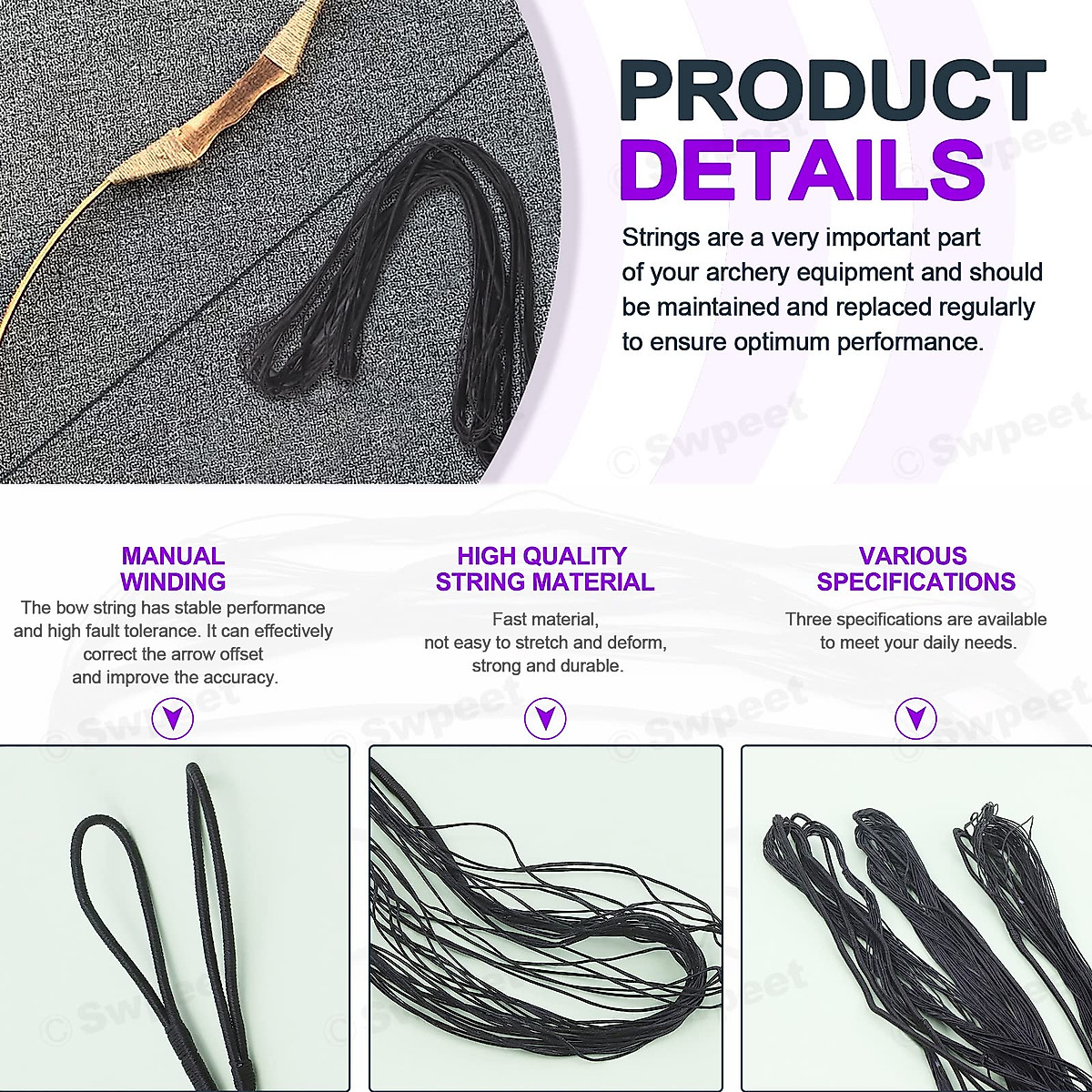Swpeet 174 Inch 3 Styles 12,14,16 Strands Bow String Replacement Kit, 58 Inch Dacron Bow String Replacement Recurve Bow Accessorie Traditional Bow String Dacron Bow String Replacement Bowstring