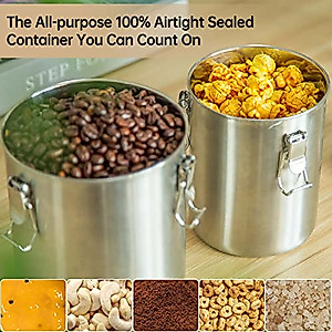Tanjiae Compact Stainless Steel 100% Airtight Canisters Sets for Small Kitchens | Metal Food Storage Containers with Lids Sealed - Keep Flour, Sugar, Coffee, Tea Fresh for Months (18+35+56 fl oz)