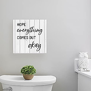 InsightOut Funny Bathroom Signs | Canvas Bathroom Wall Decor | 12x12" Toilet Sign Funny | Restroom Sign Decor | Bathroom Wall Signs | Great Gift for Bathroom (Everything Comes Out Okay)