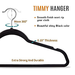 TIMMY Hangers 50 Pack Clothes Hangers, 17.5inch Heavy Duty Pants Hangers Space Saving Non Slip Coat Hanger 360º Swivel Hook, Big Black Hanger