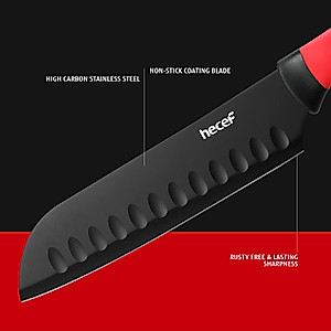 hecef 8-Piece Unique Kitchen knife Set, Knife and Cutting Board Set- 3 Black Stainless Steel Knives with Sheaths and 2 Chopping Mats, Ultra Sharp Knives for Home, Camping, RV, Travel, Picnic and BBQ