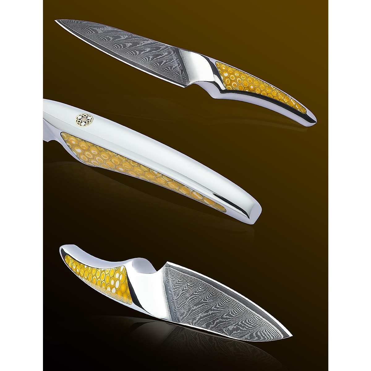 SANMUZUO 3.5 inch Paring Knife, Japanese VG-10 Damascus Steel Kitchen Knife, Ultra Sharp Fruit Knife with Full-tang Handle in Yellow Resin, LA-S9 Series