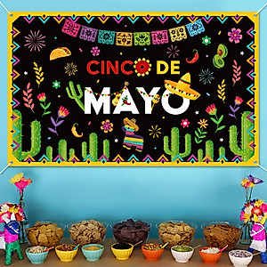 Cinco De Mayo Banner Decorations - Fiesta Mexican Backdrop Photo Booth Background Party Supplies