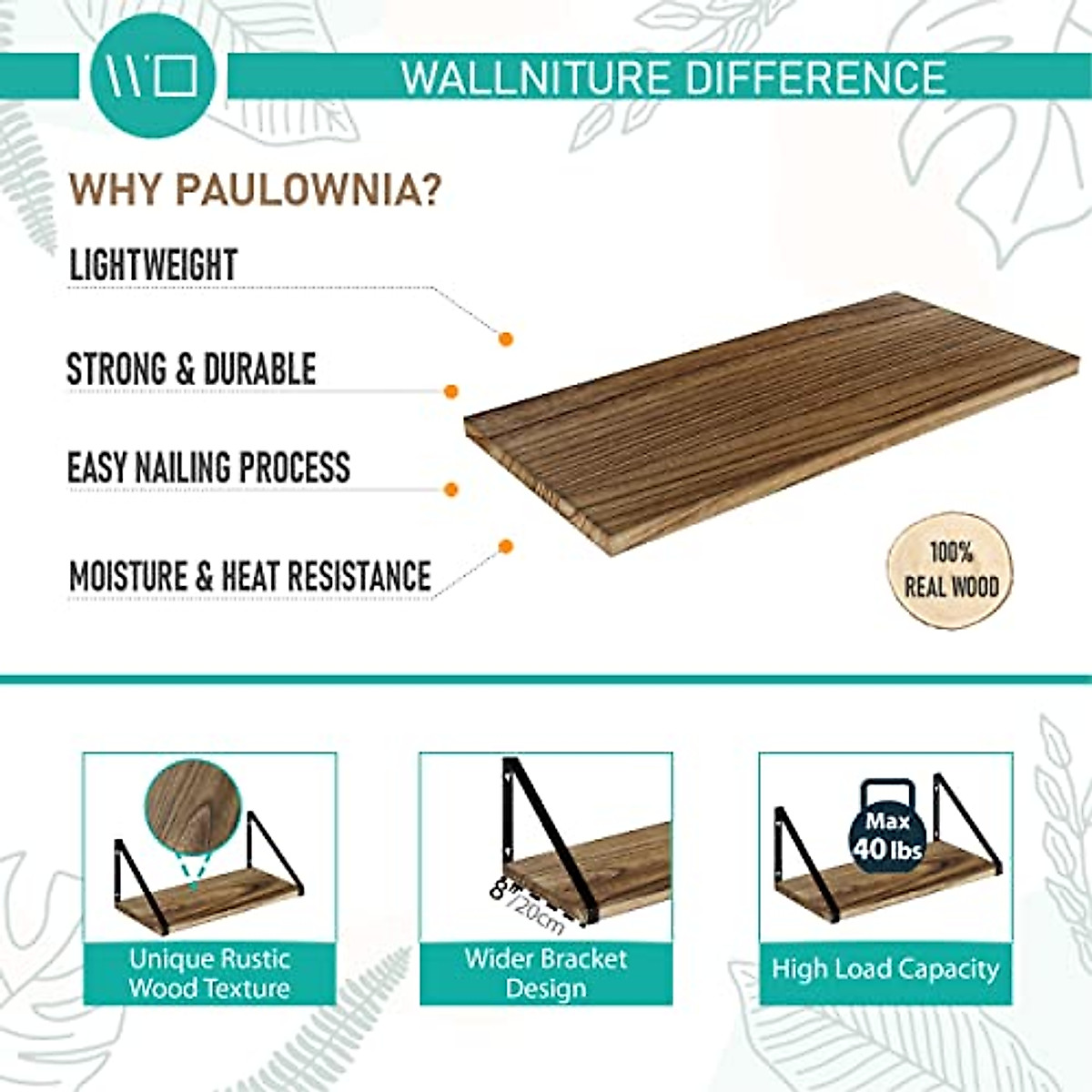 Wallniture Ponza Floating Shelves, 17"x8" Bookshelf Set for Living Room, Shelves for Bedroom, Kitchen Organization & Bathroom Storage Office Shelves Burnt Set of 4