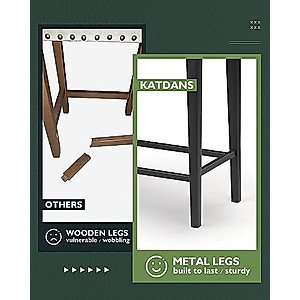 KATDANS Black Bar Stool Counter Height 24 Inches Backless Barstool for Kitchen Counter Modern Saddle Stool Velvet Nailhead Upholstered Faux Leather Stool, KS718PBK, 1Pc