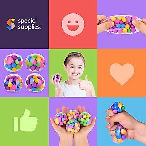 Squishy Stress Ball Squeeze, Color Sensory Toy, Relieve Tension, Anxiety, ADHD, Home, Travel and Office Use, Fun for Kids and Adults (4-Pack)