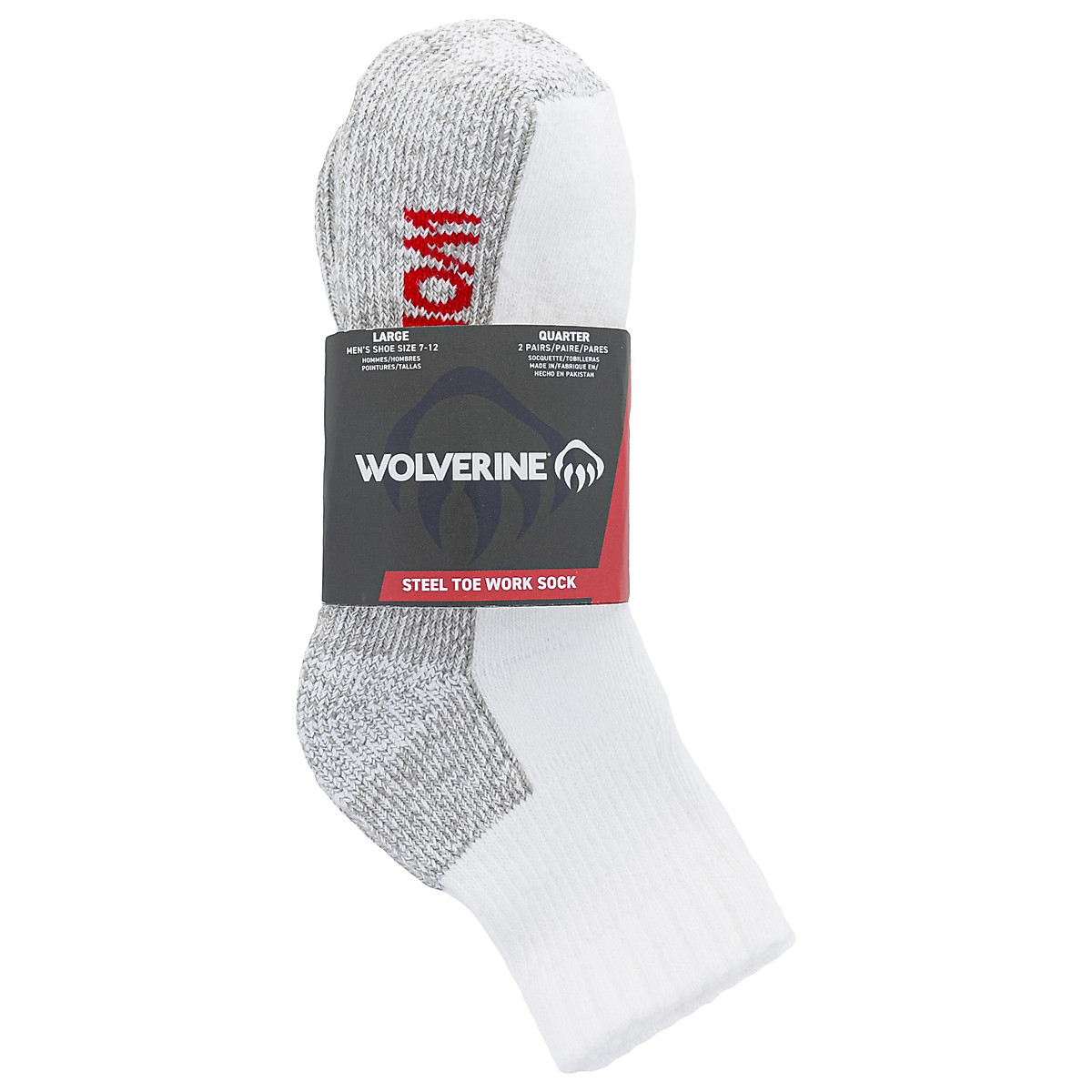 Wolverine Mens 2 Pack Cotton Quarter Sock Steel Toe, White, 7-12 US