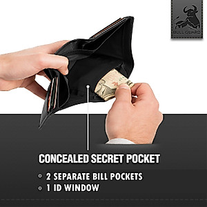 BULL GUARD Genuine Nappa Leather Trifold Wallet For Men RFID And ID Window