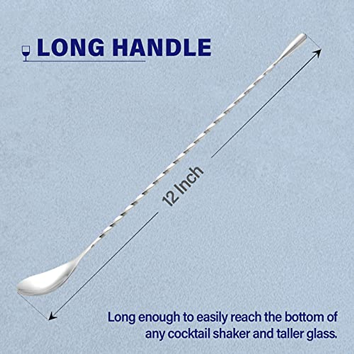 Briout Bar Spoon Cocktail Mixing Stirrers for Drink, Stainless Steel 12 Inches Long Handle, Silver 2 Pieces