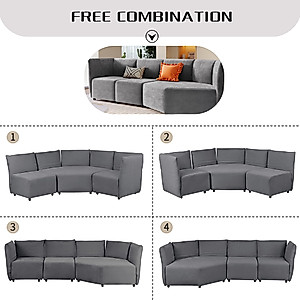 WILLIAMSPACE 106.3" Modern Sectional Sofa for Living Room, 4 Seater Upholstered Curved Sofa Couch with Adjustable Back, Free Combination Modular Sofa for Home Office - Grey