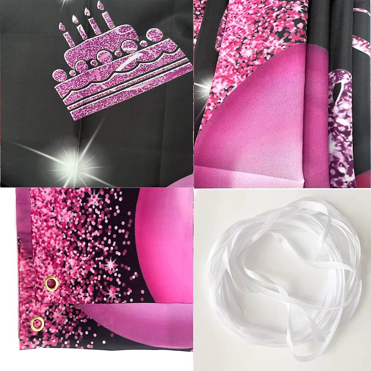 Happy 15st Birthday Backdrop Banner Pink Purple 15th Sign Poster 15 Birthday Party Supplies for Anniversary Photo Booth Photography Background Birthday Party Decorations, 72.8 x 43.3 Inch