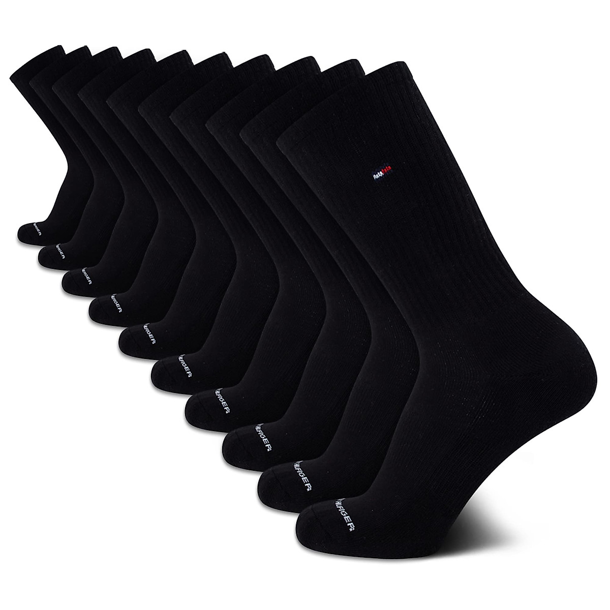 Tommy Hilfiger Men's Athletic Socks - Cushioned Crew Socks (10 Pack), Size 7-12, Pure Black