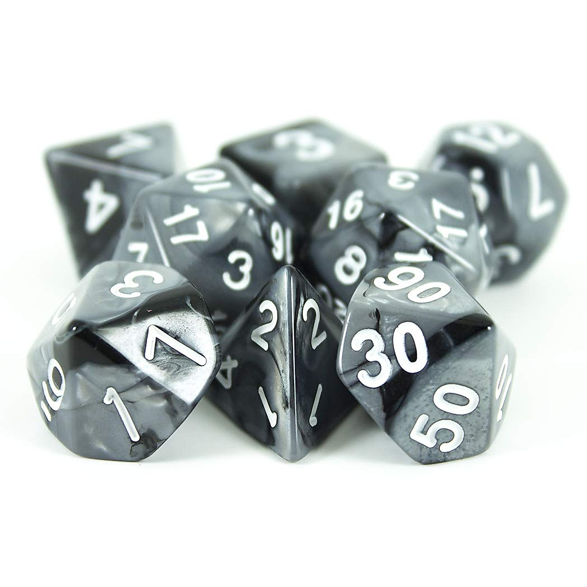 Paladin Roleplaying Gray and Black Dice - Expanded DND Set with Extra D20 - 'Claws of Darkness'