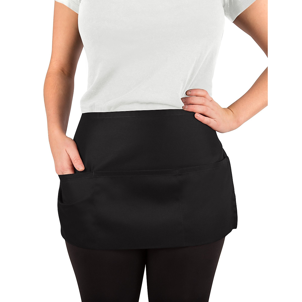 KNG Waitress Apron with 3 Pockets – 11 inch Waist Apron - Black