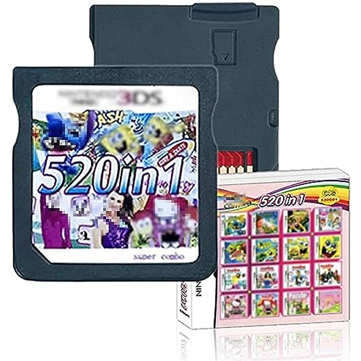 520 in 1 Game Cartridge, Containing 520 Classic Nostalgic Games, DS Game Pack Card Compilations, Suitable for Most DS / 2DS / 3DS Console of Game Consoles