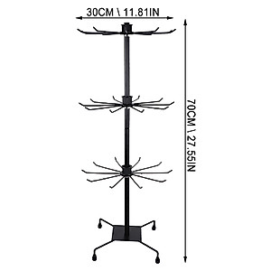 Standing Hat Rack 3- Tier Hat Display Rack Stand Metal Retail Display Stand Cap Organizer Standing Hat Hooks Rotating Display Rack Stand Rotating Jewelry Stands