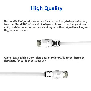 Short Coaxial Cable, 1ft White Coax Cable RG6 F Male to Male Connector Cord 75 Ohm with Coax Female to Female Coupler Adapter UIInosoo for AV, Cable TV, Antenna and Satellite