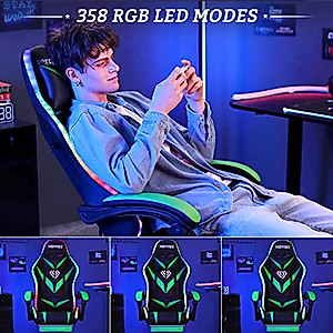 Gaming Chair with Bluetooth Speakers and RGB LED Lights Ergonomic Massage Computer Gaming Chair with Footrest Video Game Chair High Back with Lumbar Support Light Green and Black