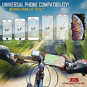 TruActive [𝗣𝗿𝗲𝗺𝗶𝘂𝗺] Bike Phone Mount Holder, Motorcycle Phone Mount, 6 Color Bands Included, Cell Phone Holder for Bike – Universal Any Phone or Handlebar, Bike Phone Holder, ATV, Tool Free