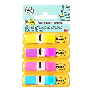 Post-it Flags, 35/Dispenser, 4 Dispensers/Pack, .47 in Wide, Assorted Bright Colors (683-4AB)