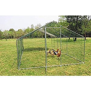 Large Metal Chicken Coop for 25 Chickens Walk in Poultry Cage Heavy Duty Spire Shaped Chicken Run House Outdoor Chicken Pen Wire Fence Enclosure for Yard with Waterproof & Anti-UV Cover 13x10x6.6Ft