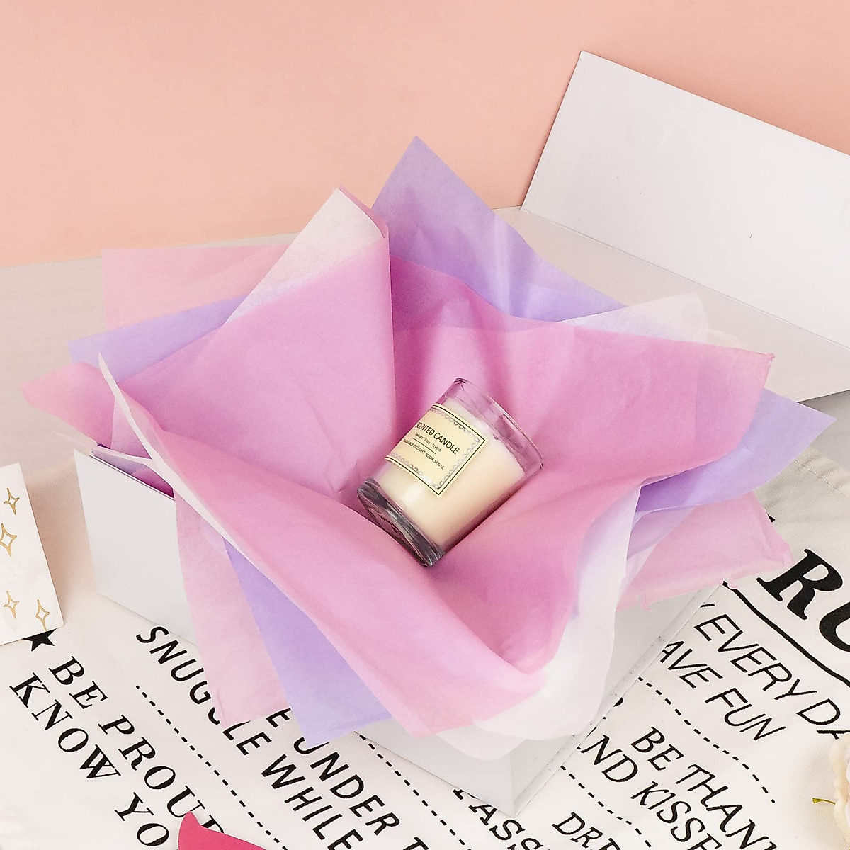 Loveinside Wrapping Tissue Paper - 8 Color Rainbow Tissue Paper Bulk for Wrap, Art Crafts, DIY, Pack Bags - 20 x 20 inches - Total 120 Sheets, Light Rainbow