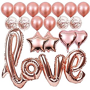 Valentines Day Decorations, 40 Inch Rose Gold Love Balloons Kit – Pack of 20 | Rose Gold Valentines-Day Party Supplies, Heart Shaped and Latex Balloon kit | Wedding, Bridal Shower Decorations