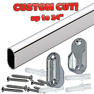 CUSTOM CUT | Oval Closet Rod | Up to 24" | Screw-on Wall Brackets | Polished Chrome