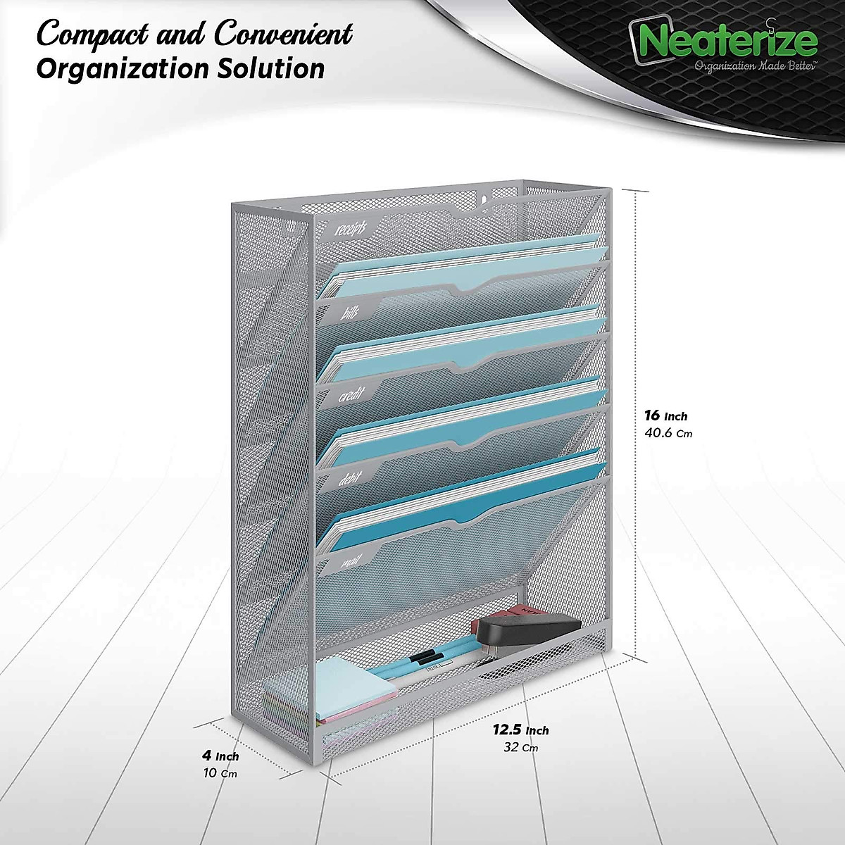 Mail Organizer for Wall - Heavy-Duty Mesh Hanging File Organizer. Wall Organizer For Papers, Folders, Files Clipboard & Magazine Organization. Great For Home, Office Classroom Or Doctor. (Black)