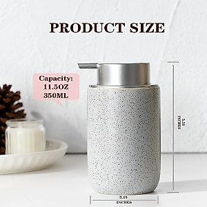 GIRLUFO Gray Foaming Soap Dispenser,Ceramic Foam Dispenser with Silver Plastic Soap Pump for Bathroom&Kitchen,Refillable Soap Dispenser,12oz Hand Soap Dispenser