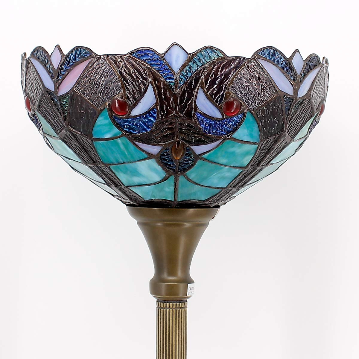 WERFACTORY Tiffany Floor Lamp Green Liaison Stained Glass Light 12X12X66 Inches Pole Torchiere Standing Corner Torch Uplight Decor Bedroom Living Room Home Office S160G Series