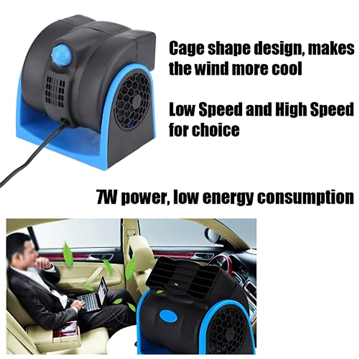 Acouto 12V Car Air Fan Universal Auto Car Vehicle Mini Adjustable Portable Speed Silent Car Fans Electric Air Fan with Cigarette-Lighter Plug