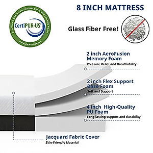 2 in 1 Twin Mattress, 8 inch Memory Foam Mattress, Medium Firm Bed Mattress with Cover, Bed-in-a-Box (White)