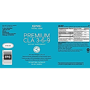 GNC Total Lean Premium CLA 3-6-9 | Improves Body Composition & Muscle Tone, Fuels Energy Without Stimulants, Supports Cardiovascular & Joint Health | 120 Softgel Capsules
