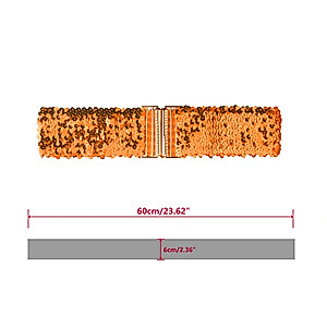 Allegra K Ladies Shinny Wide Waist Belts Interlock Buckles Sequins Decor Stretchy Belts for Women 2PCS 60cm/23.62" Orange