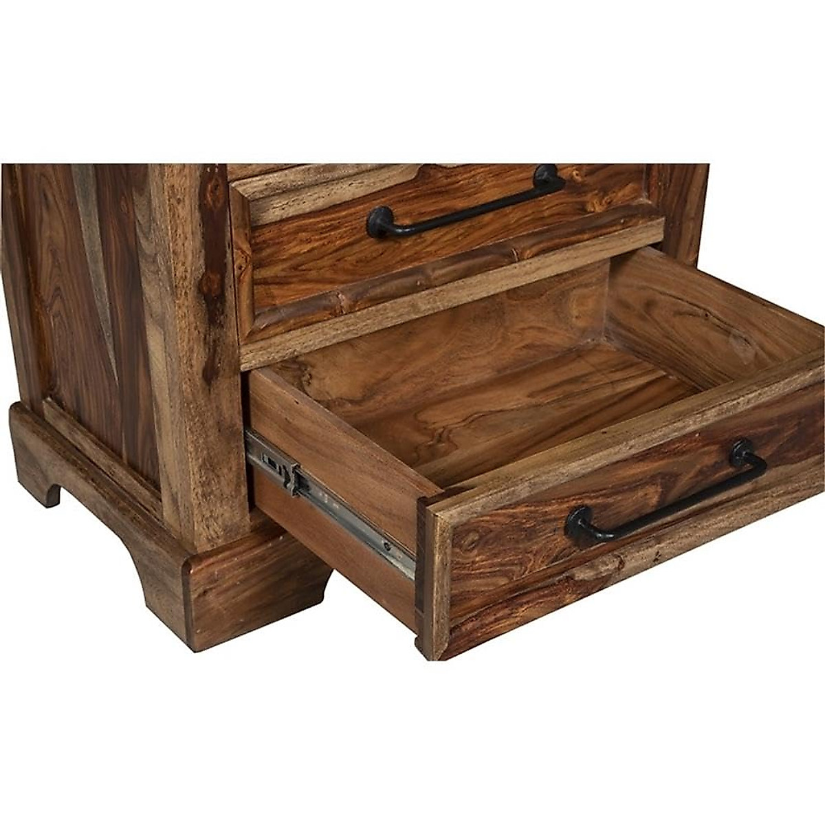 Porter Designs Crossroads Solid Sheesham Wood Bedroom Nightstand in Brown