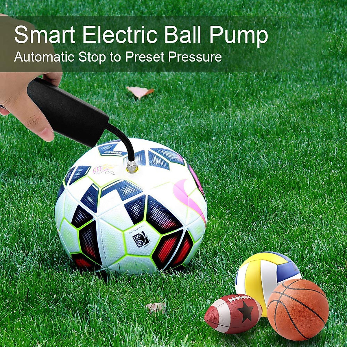 BOMPOW Accurate Electric Ball Pump, Ball Pump for Sports Balls Basketball Air Pump with LCD Display, Air Pumps for Soccer Ball Volleyball Rugby with Inflate Deflate Needles Accessories